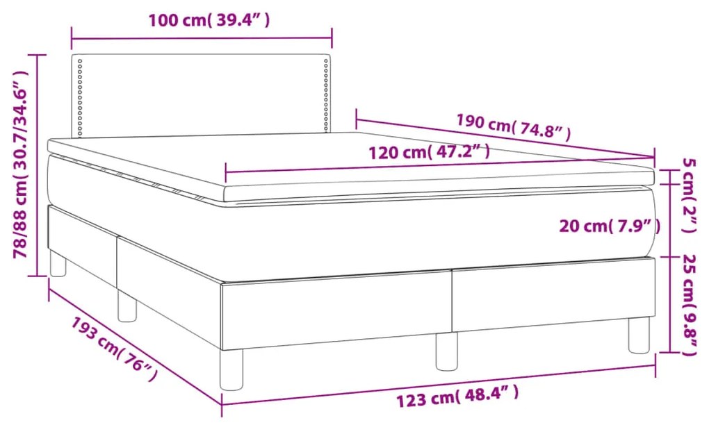 Box spring postel s matrací a LED taupe 120x190 cm textil