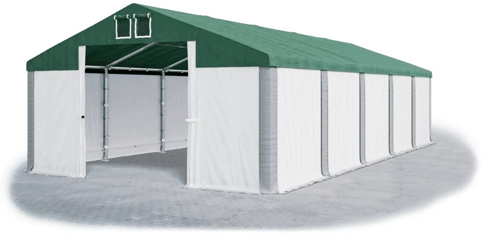 Garážový stan 4x6x2,5m střecha PVC 560g/m2 boky PVC 500g/m2 konstrukce ZIMA Zelená Bílá Šedé
