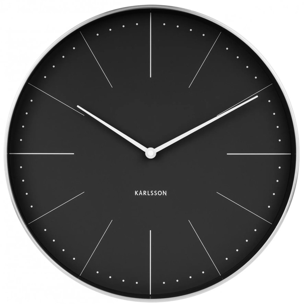 Karlsson Nástěnné hodiny Normann Black, černá barva, stříbrná barva, sklo, kov
