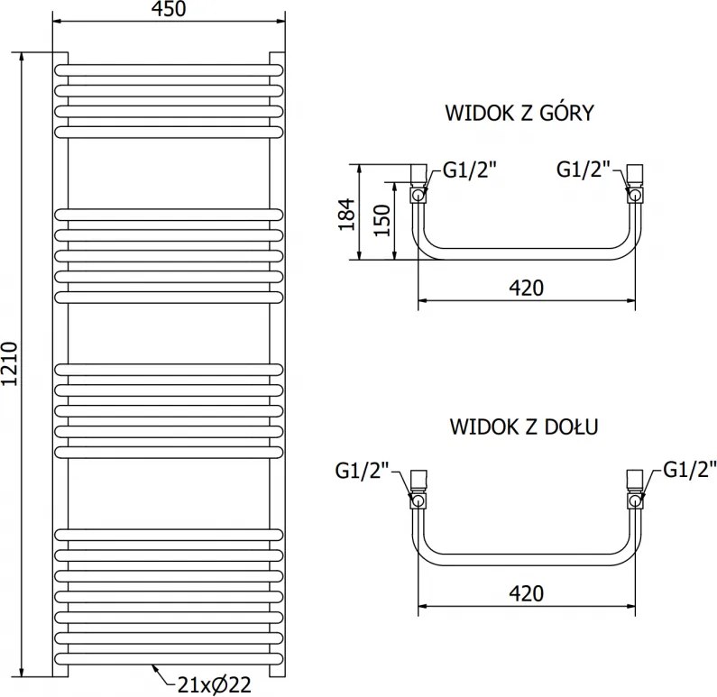 Mexen Apollo, elektrické topné těleso 1210x450 mm + topná tyč 600 W, černá, W117-1210-450-2600-70