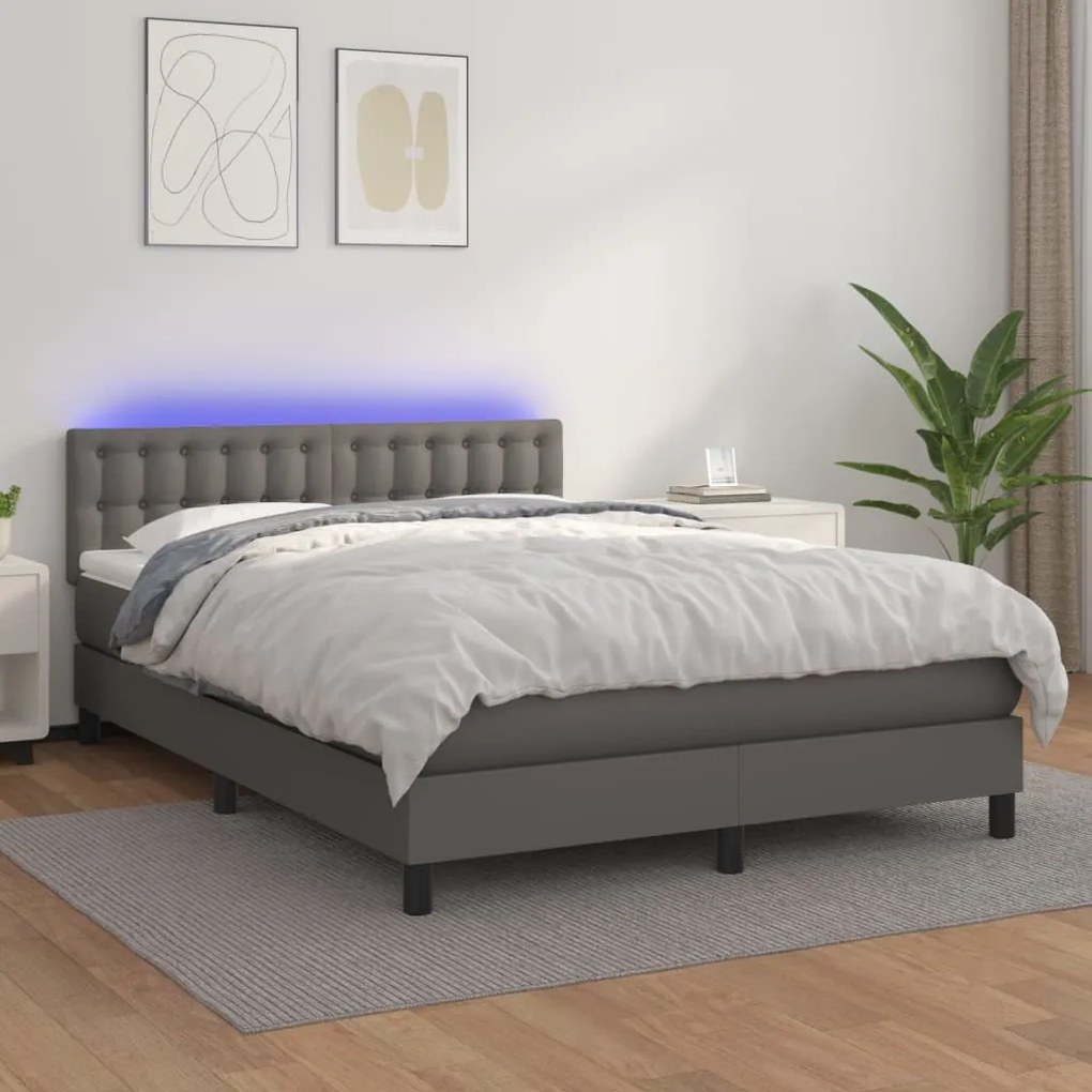 Box spring postel s matrací a LED šedá 140x200 cm umělá kůže 3134229