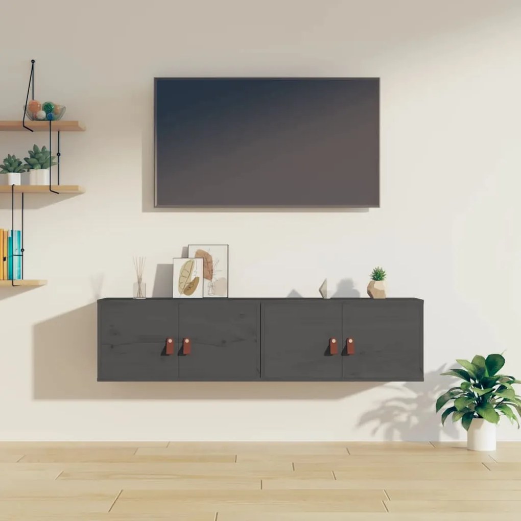 Nástěnné Skříňky 2 Ks Šedé 60 X 30 X 30 Cm Masivní Borové Dřevo