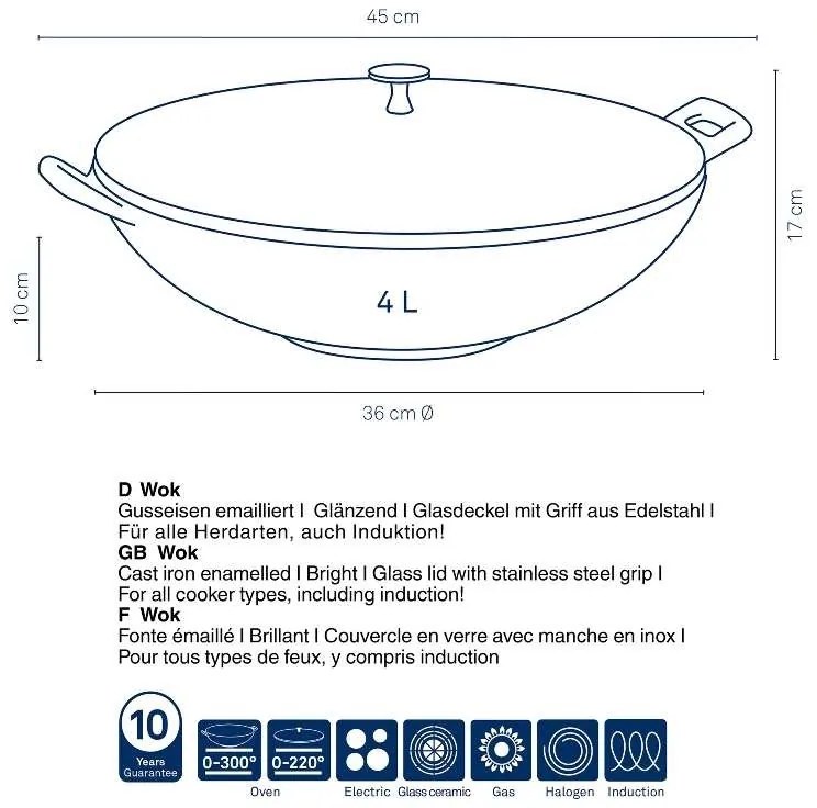 KELA Wok s poklicí litinový CALIDO 36 cm KL-11947