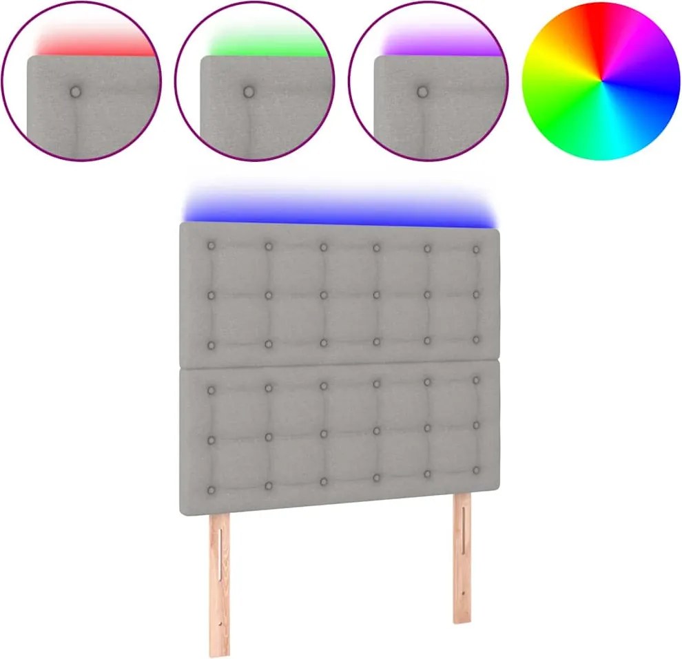 Čelo postele s LED světle šedé 100x5x118/128 cm textil 3122848