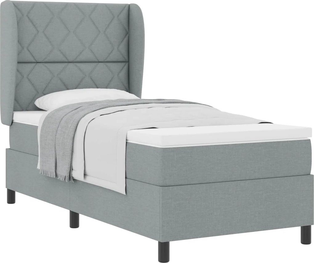 Postel s boxspringem s čelo Světle šedá 100 x 200 cm textil 3340613