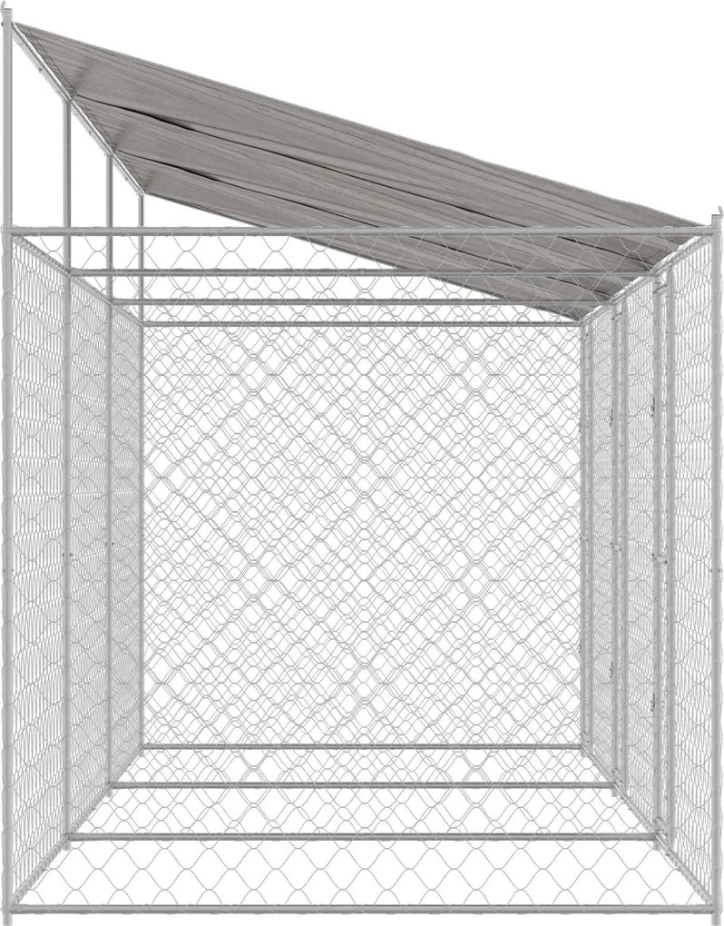 Psí klec s střechou Stříbrná 600 x 200 x 256 cm Ocel a PE 3368299