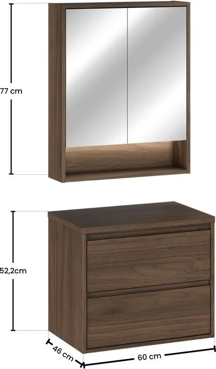 Koupelnová sestava Villa s deskou a zrcadlem 60 cm ořech