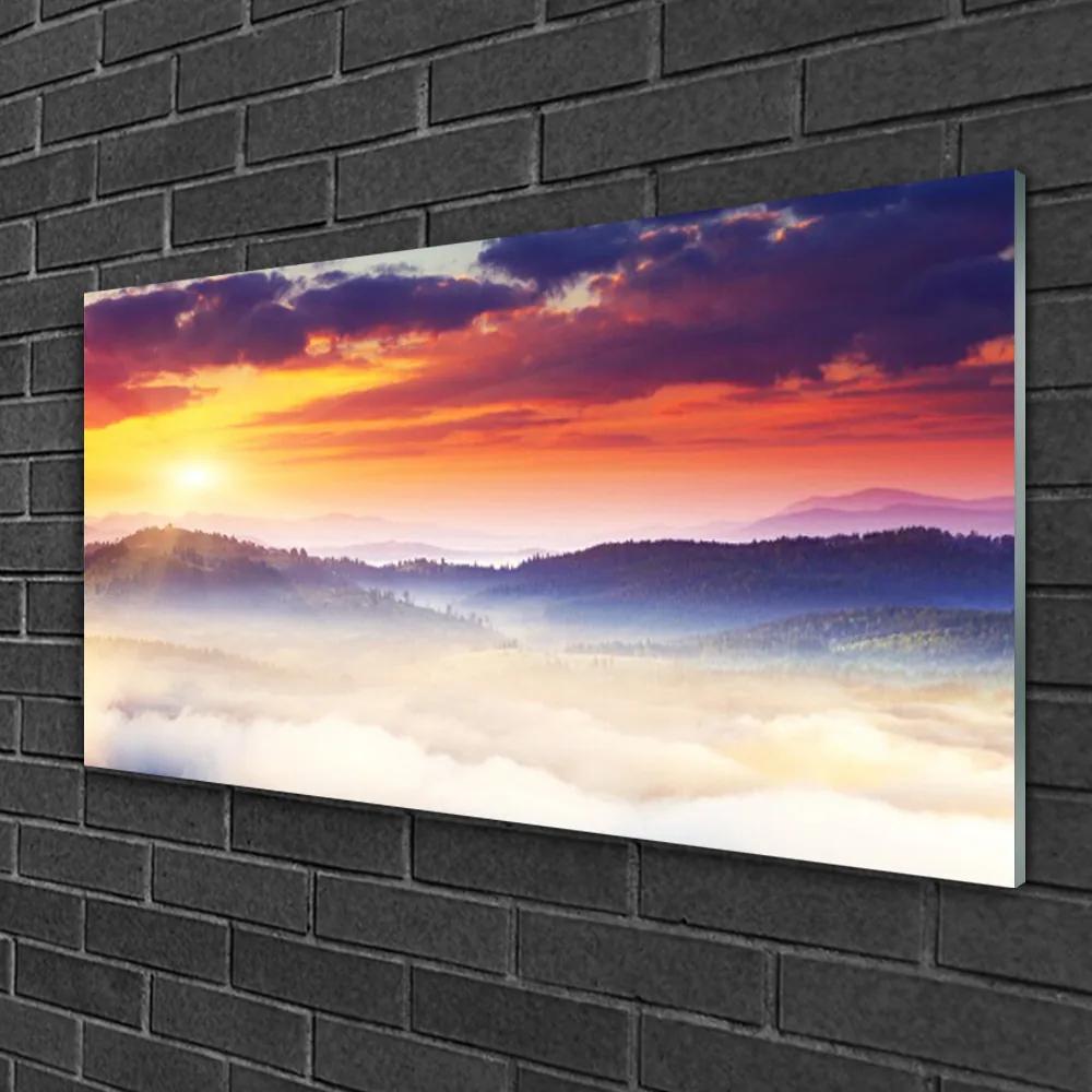 Obraz na skle Hora Slunce Krajina 100x50 cm