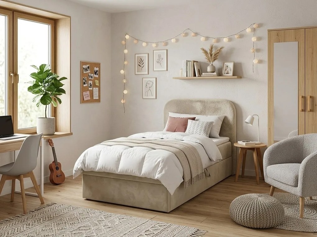 Čalouněná postel boxspring FORENA 90x200 cm krémová Matrace: Matrace Bonell pružinová