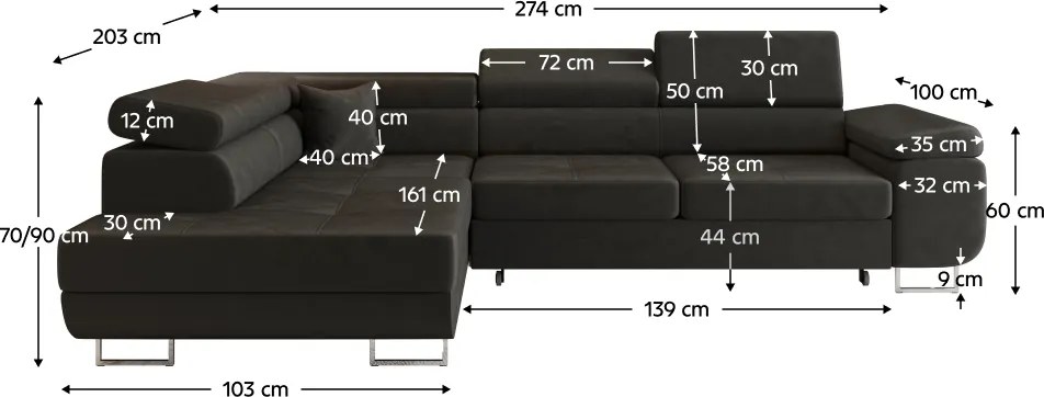 Rohová sedací souprava, tmavě šedá, levá, ANTON ROH