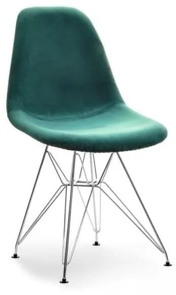 design4life Židle MIRKAS zelený velur bez područek - chromovaná podnož
