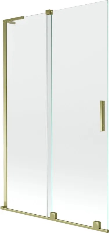 Mexen Velar L, 2-křídlová posuvná vanová zástěna 110 x 150 cm, 8mm čiré sklo, zlatý lesklý profil, 896-110-003-01-50