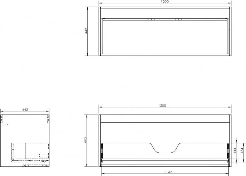 Mexen Box-A, závěsná skříňka 120 cm, 1 zásuvka, dub, 91AX0-1200-470-1-81