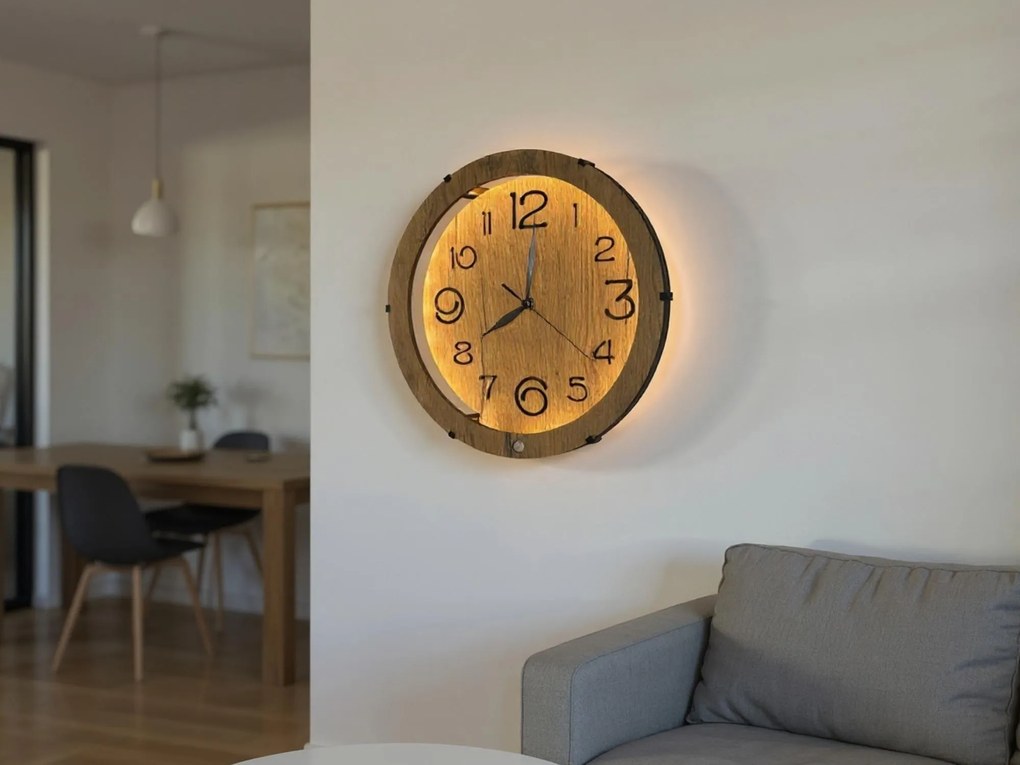 Li-Go "Velké číslice" světelné hodiny s powerbankou a pohybovým čidlem/dub velikost svítidla/hodin: 50 cm