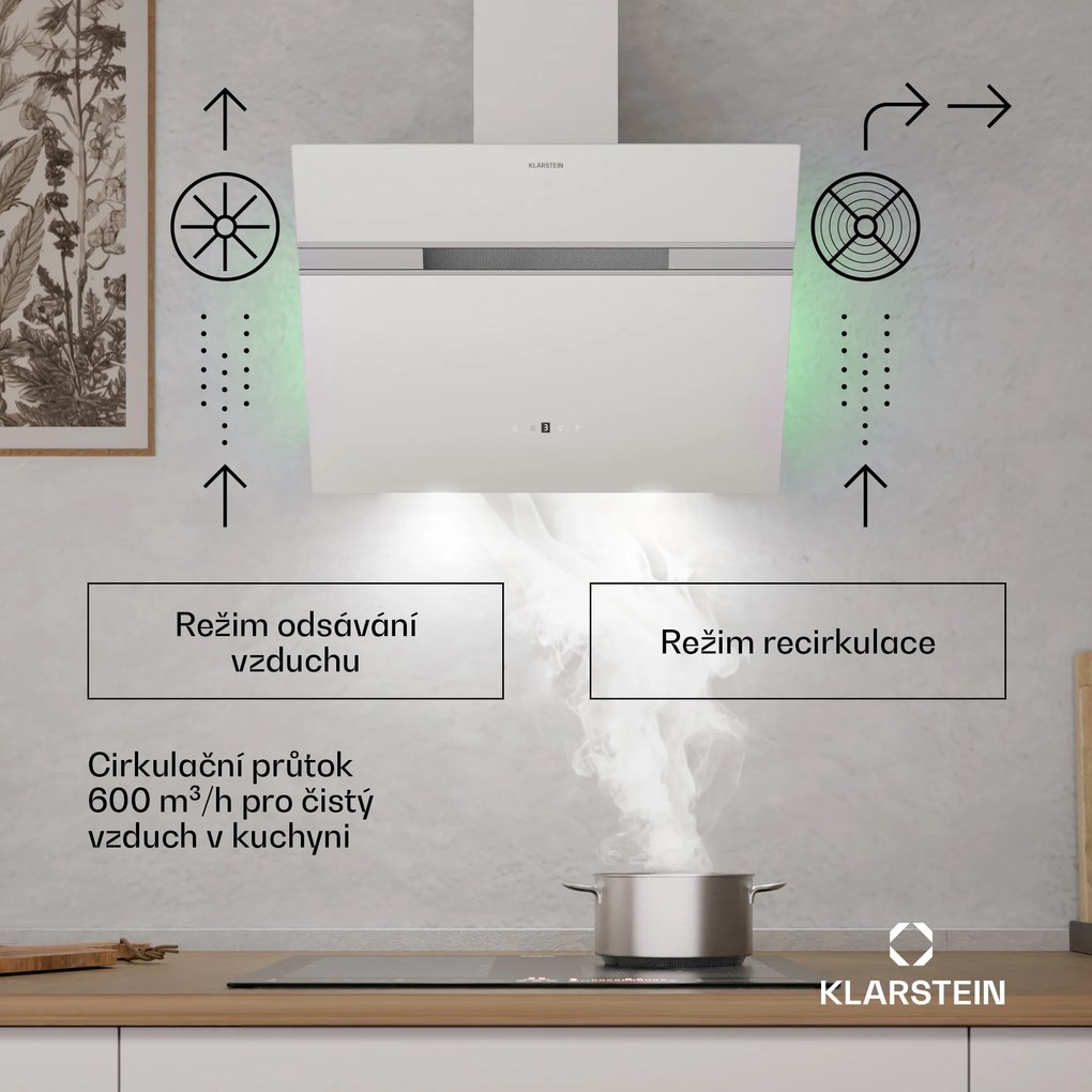 Klarstein Alina digestoř, 60 cm, 600 m³/h, Tichý, EEK A