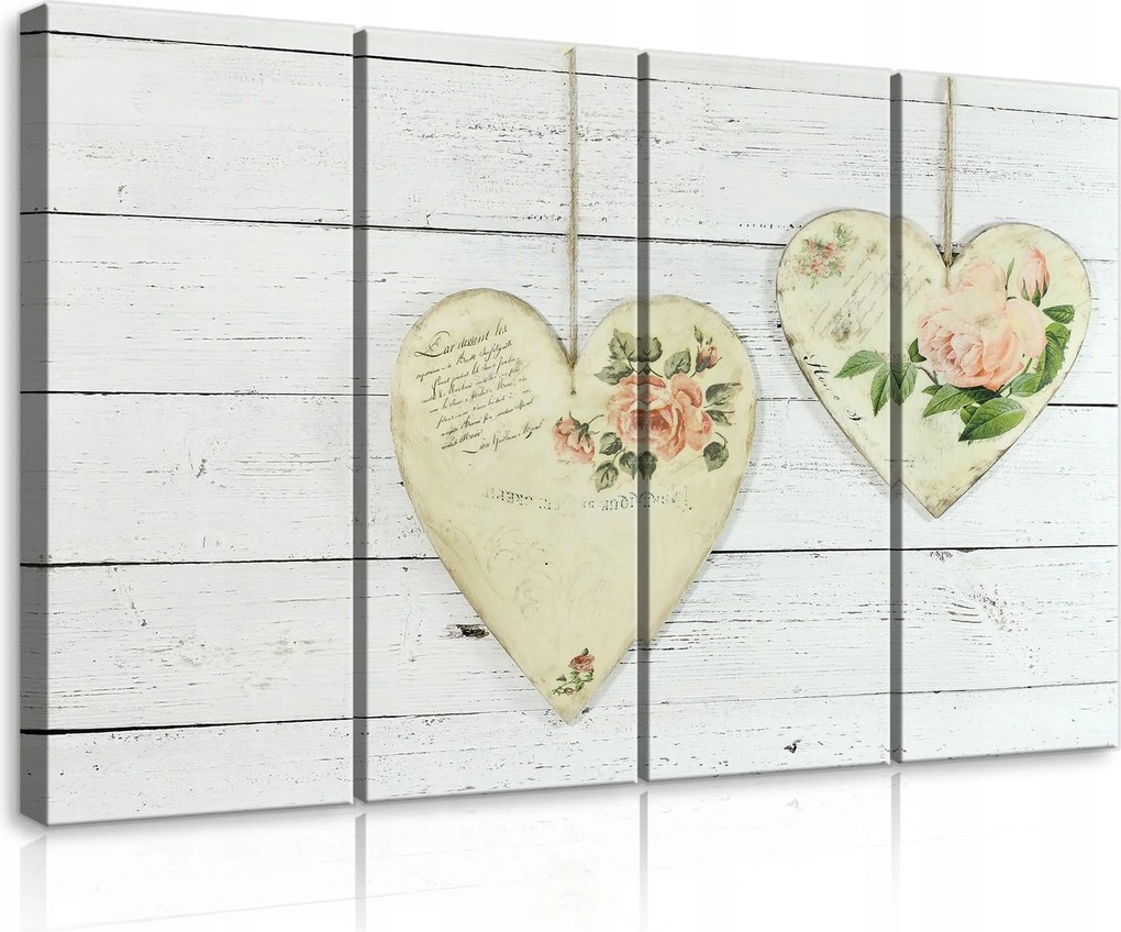 Obraz 120x80 Romantický výzdoba domu srdce květiny shabby chic láska