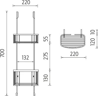 Nimco Závěsná police dvoupatrová černá - TRC 02-90
