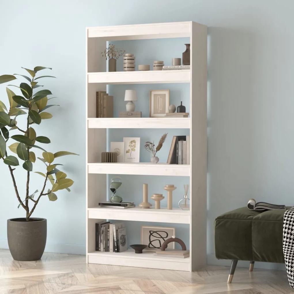 Knihovna / dělicí stěna bílá 80x30x167,4 cm masivní borovice - Default Title
