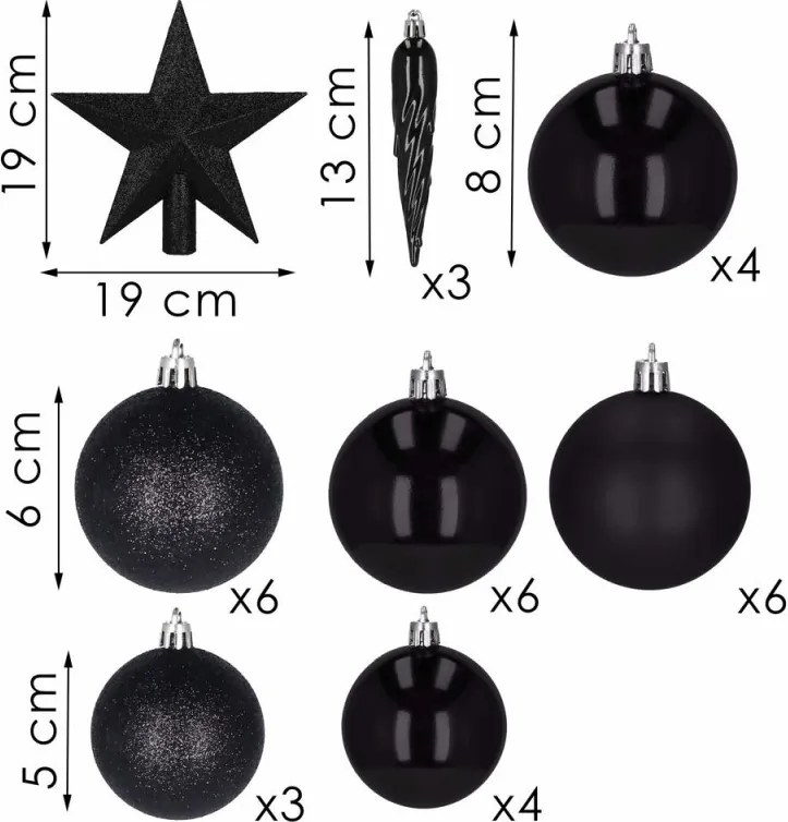 Vánoční ozdoby černé mix - sada 33ks