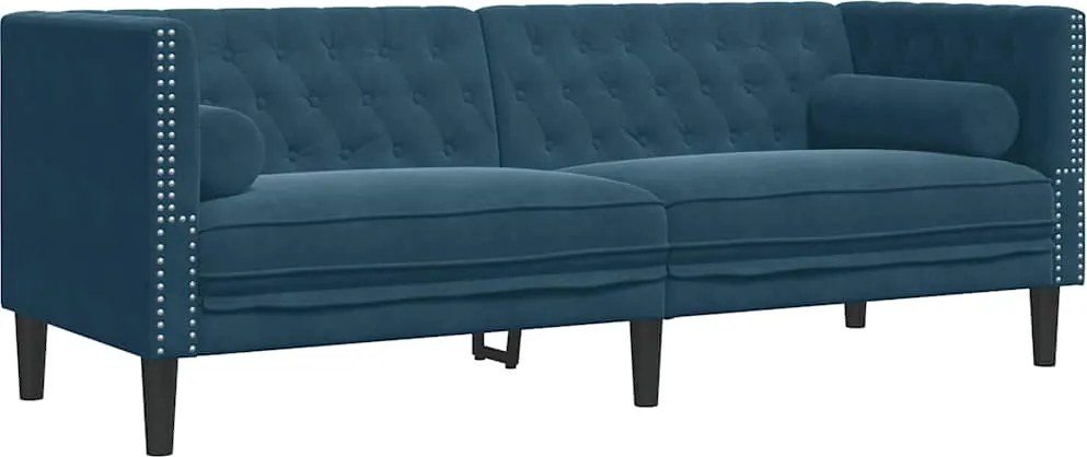 2dílná sedací souprava Chesterfield s podhlavníky modrá samet 3209299