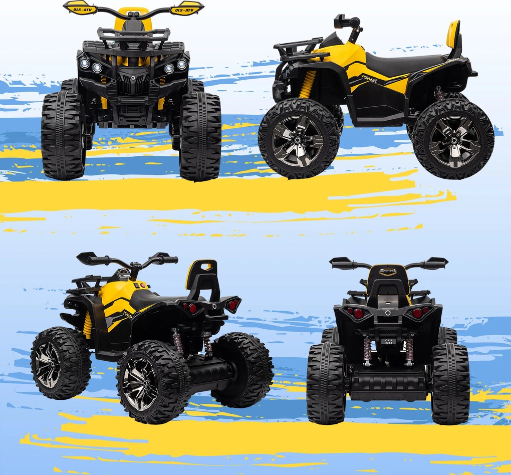 HOMCOM Elektrický čtyřkolka pro děti, 12V 10Ah, čtyřkolka s funkcí vpřed a vzad, 2 motory, USB připojení, MP3 přehrávač, vozidlo pro děti s předním s…