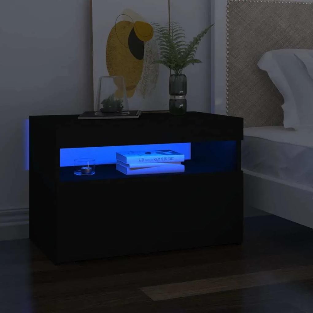 vidaXL Noční stolek s LED osvětlením 60x35x40 kompozitní dřevo [3082782] Barva: Černá