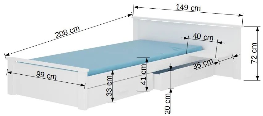 ADRK Postel ALDEX Shelf, CH-Alde-Sh-W+ART-208-E1976, 200x90 cm s policí, bílá/dub artisan