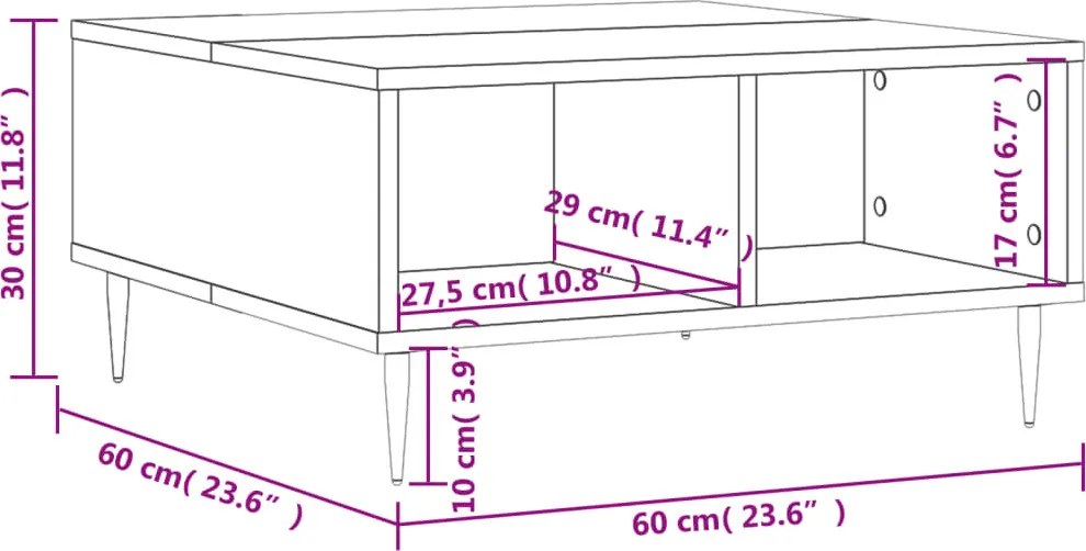 vidaXL Konferenční stolek 60 x 60 x 30 cm kompozitní dřevo [827031] Barva: šedá sonoma