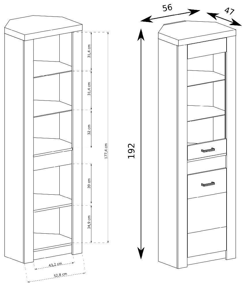 INDIANAPOLIS t | vitrína rohová I-23 | jasan tmavý
