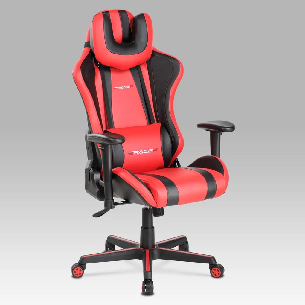 Artium Kancelářská židle, červená+černá ekokůže, houpací mech., plastový kříž - KA-V609 RED