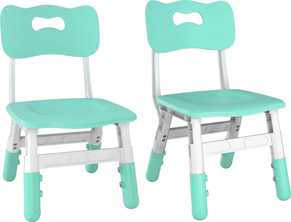 AIYAPLAY dětská židle k psacímu stolu, 2kusová sada, výškově nastavitelná 26-30 cm, ergonomické opěradlo, bez područek pro 1,5–8 let, zelená