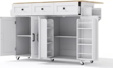 Aosom Kuchyňský ostrůvek s skládací pracovní deskou, 4 dveře, 3 zásuvky, oboustranné držáky na ručníky, design ve stodole stylu, 140 x 43/70 x 90,5 c…