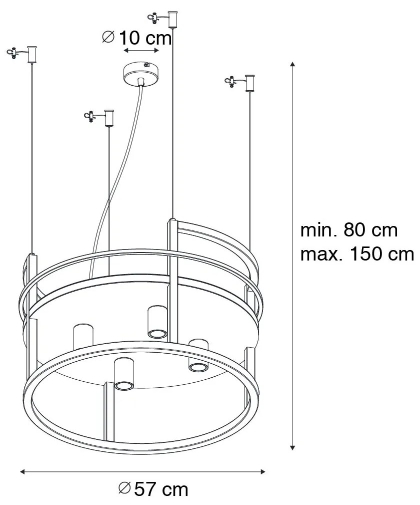 Průmyslové závěsné svítidlo černé s policemi kulaté 4-světlo - Cage Rack
