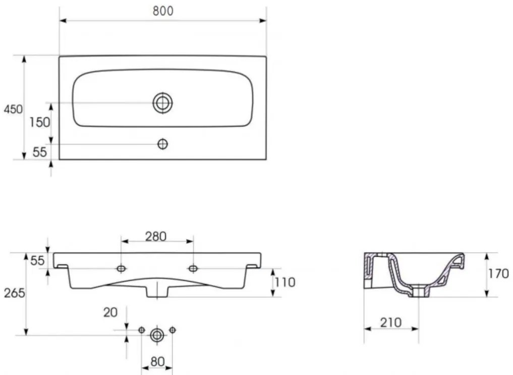 Cersanit Moduo SET, závěsná skříňka 80x45x62 cm + umyvadlo 80cm, antracitová matná, S801-487-DSM
