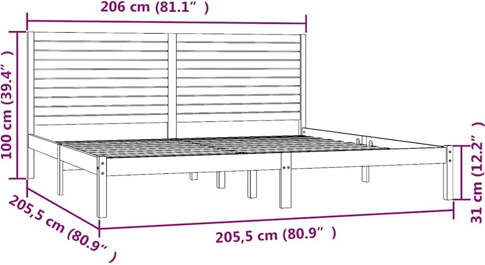 Rám postele bílý masivní dřevo 200 x 200 cm 3104629