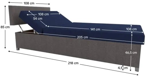 Čalouněná válenda s polohováním a úložným prostorem DALLAS 108x205 cm šedá/modrá