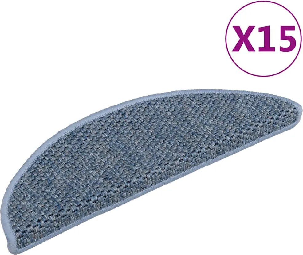 Samolepící nášlapy na schody vzhled sisal 15 ks 56x17x3cm modré 326862