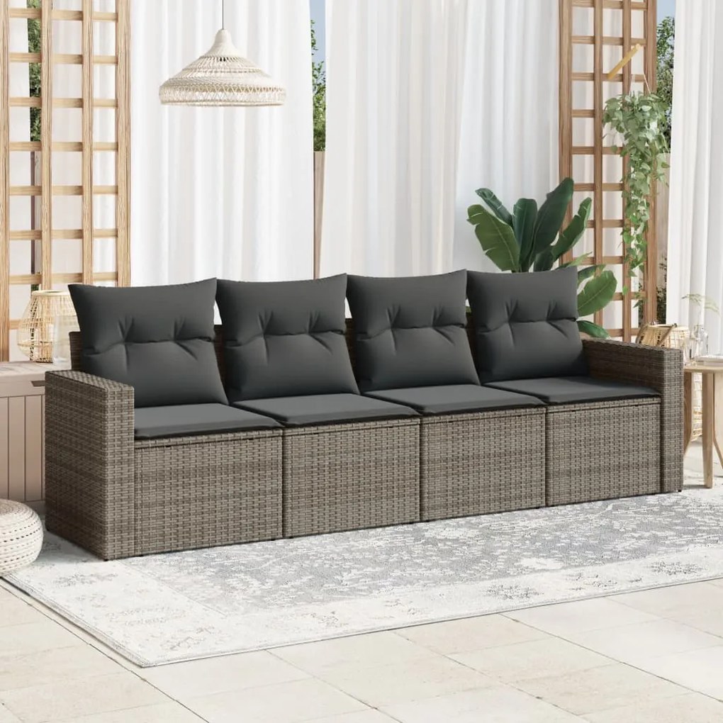 4dílná zahradní sedací souprava s poduškami šedá polyratan 3251017