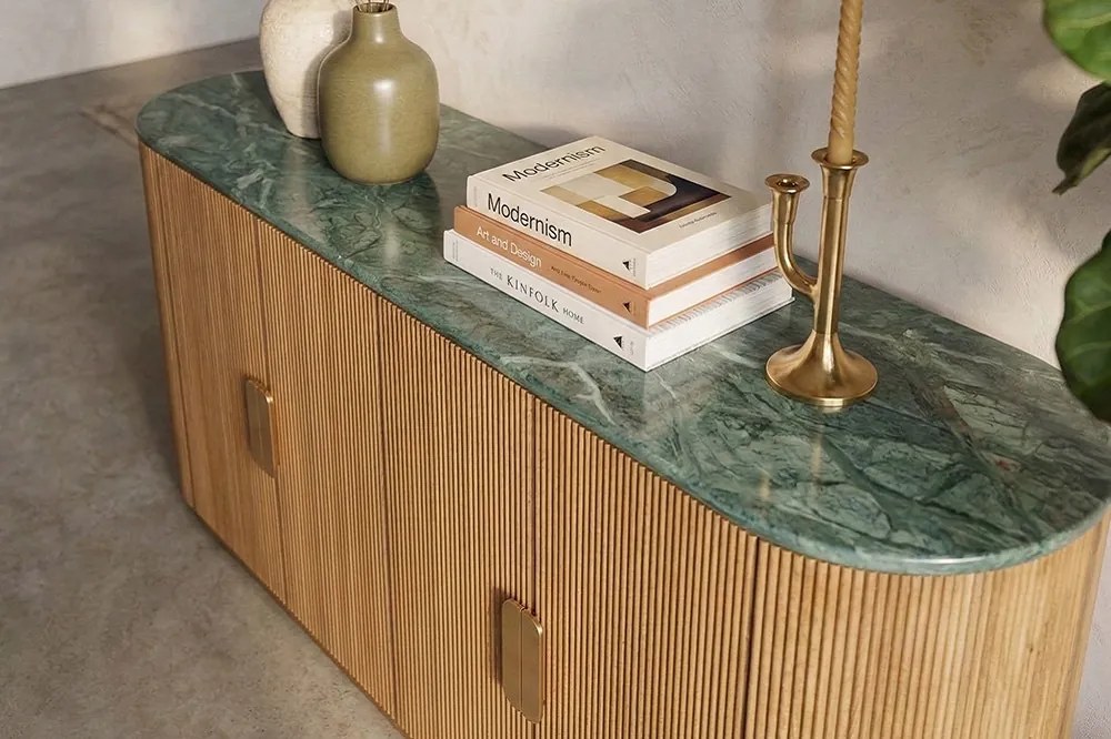 Designová komoda Ifama 170 cm zelený mramor / mango