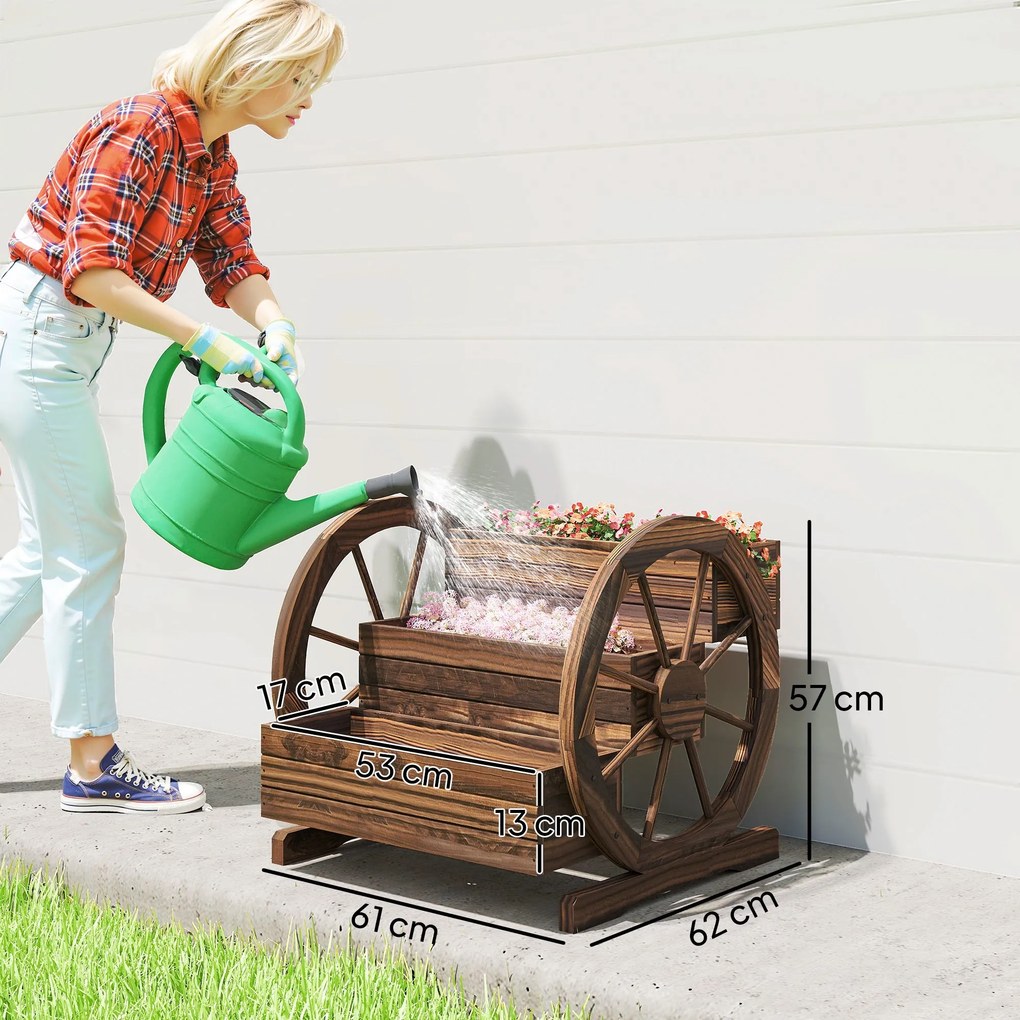 Outsunny třípatrový vyvýšený dřevěný truhlík s dekorativními koly — opálená jedle, 62 × 61 × 57 cm