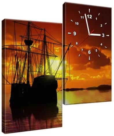 Tištěný obraz s hodinami Plachetnice při západu slunce 60x60cm ZP1284A_2J