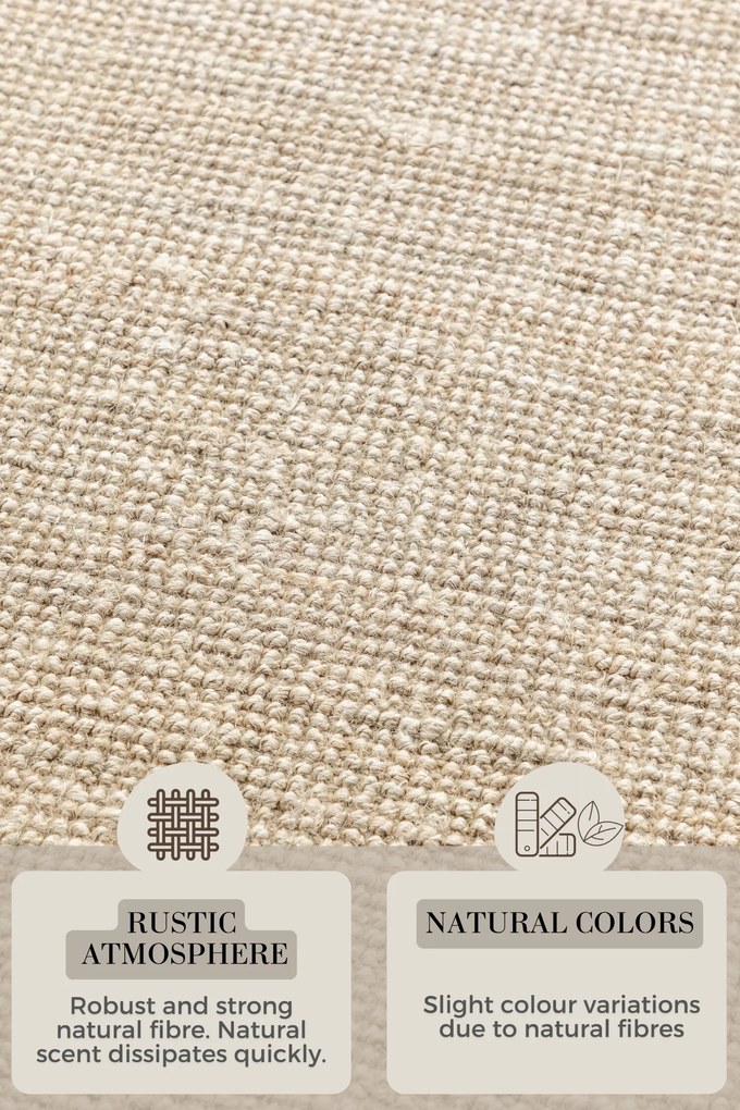 Hanse Home, Kusový koberec Bouclé Jute 105973 Ivory White, 190x280, béžová, chodba / předsíň