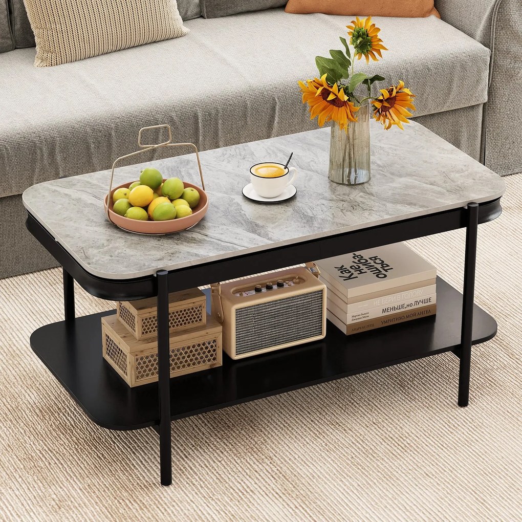 Costway Obdélníkový konferenční stolek Moderní Accent Table Grey