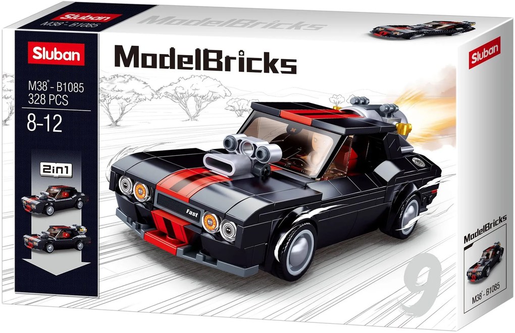 Stavebnice sluban model bricks m38-b1085 černý pouliční vůz 2v1