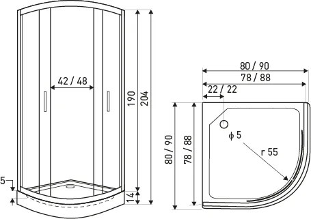 Novoterm Čtvrtkruhový sprchový kout NV-Malibu 90x90 chrom/textura + vanička