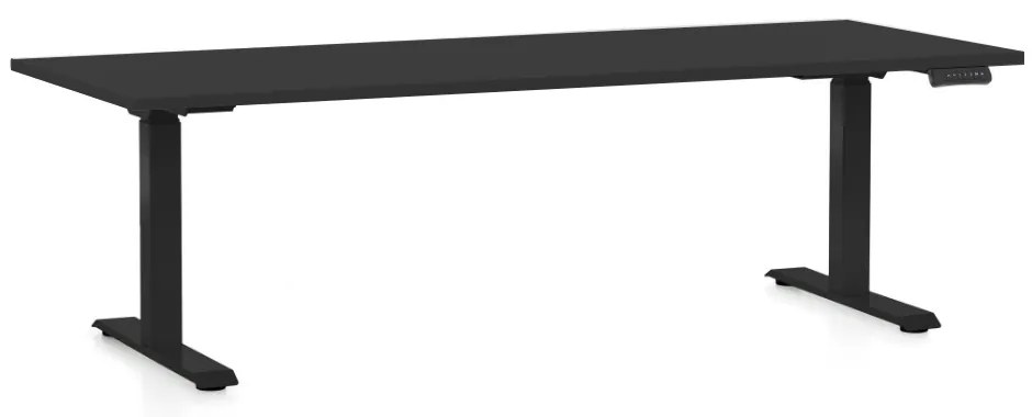 Výškově nastavitelný stůl OfficeTech D, 200 x 80 cm, černá podnož, černá