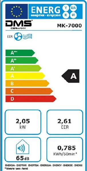 DMS Germany MK-7000 mobilní klimatizace 3v1 / ventilátor / chladič vzduchu / odvlhčovač / 2000W / 2kW