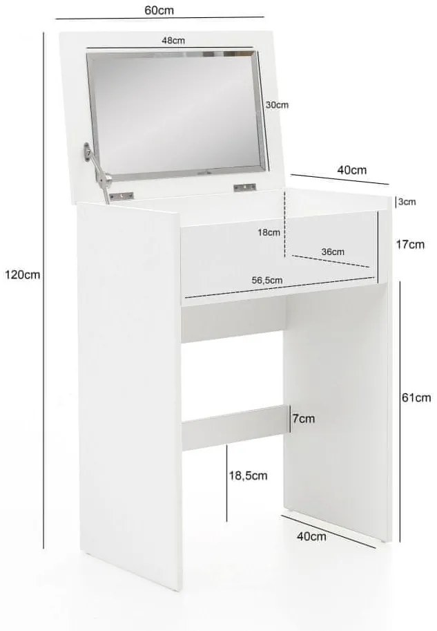 Bruxxi Toaletní stolek Ora, 81 cm, bílá