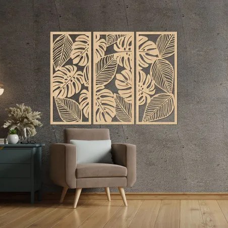 Třídílný obraz na zeď monstera | SENTOP HDF0523