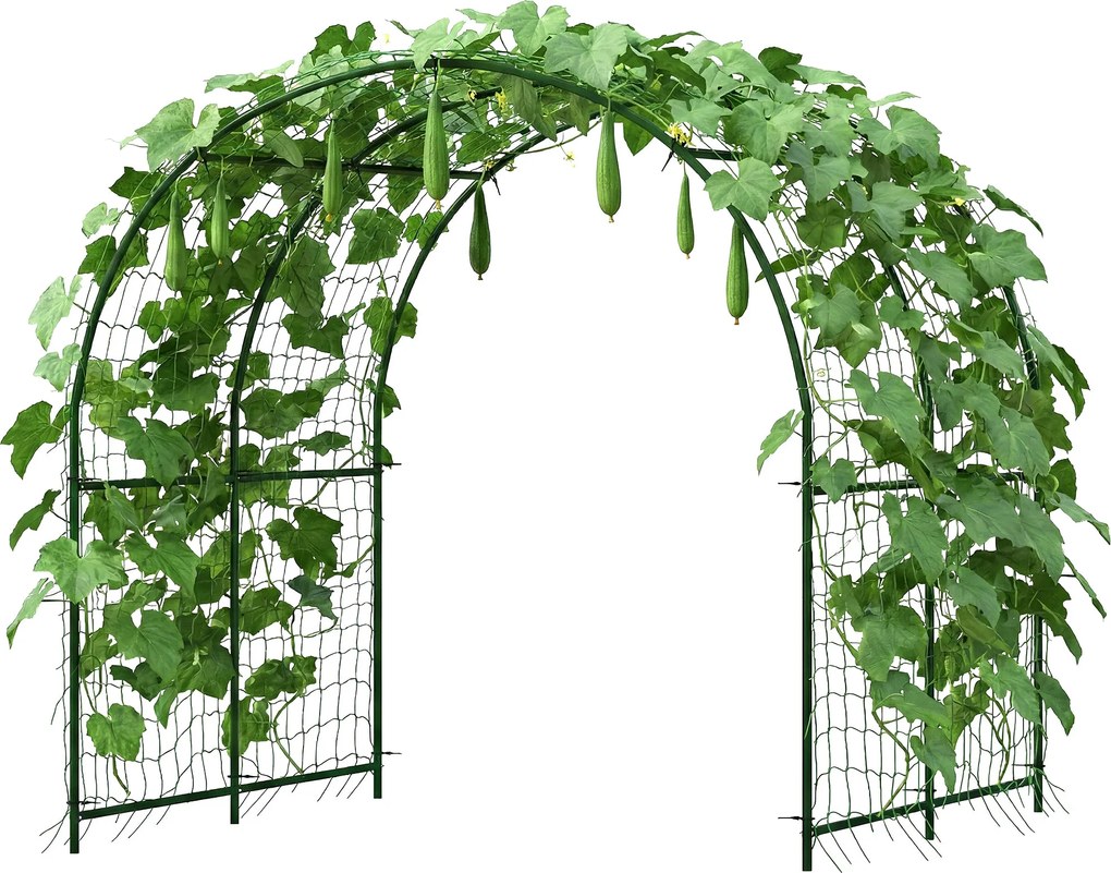 Outsunny zakřivený kovový oblouk odolný proti korozi pro rajčata a popínavé rostliny, 210 × 250 × 216 cm – tmavě zelený | Aosom